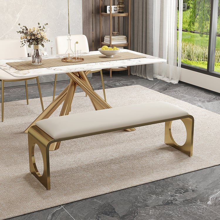 White faux leather dining bench store