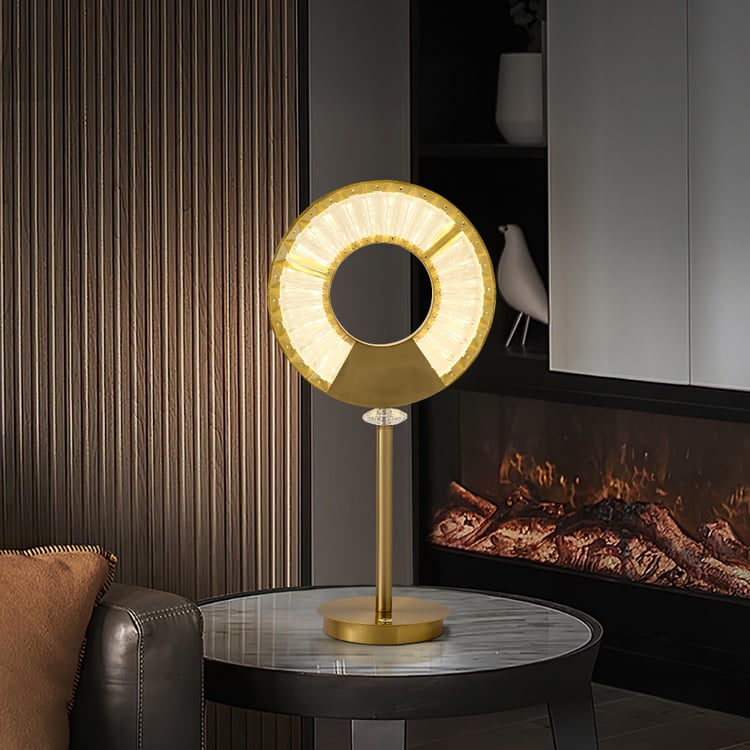 Crystal LED Circle Table Lamp Plug in Desk Lamps Ring Shape in Gold for ...