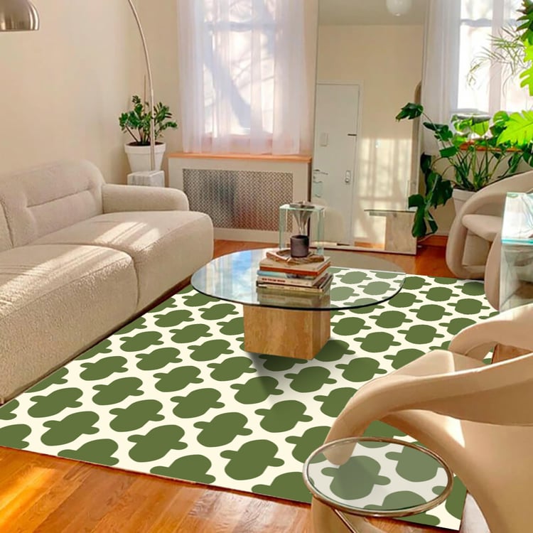 900mm x 1500mm Modern Green Area Rug with Geometric Pattern Living Room ...