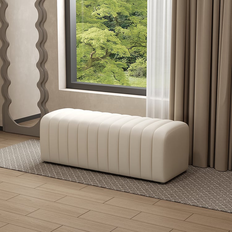 1200mm Modern White Leather Entryway Bench Leather Upholstered Channel ...