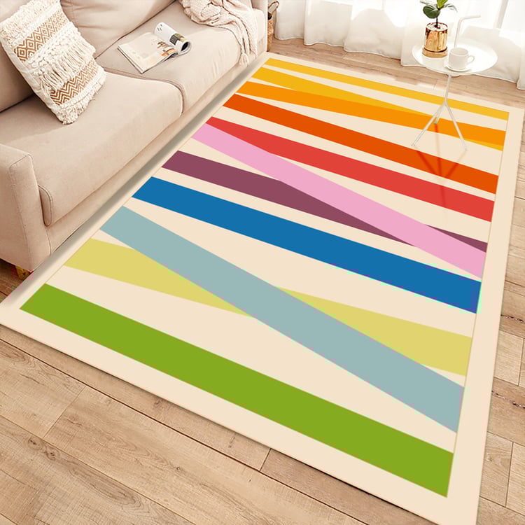 5'x 7' Colorful Rainbow Area Rug Washable Striped Carpet | Homary