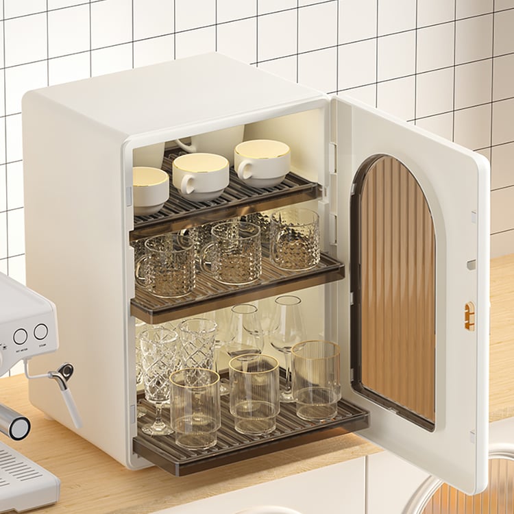 3-Tier Desktop Cup Mug Storage Rack Dustproof with Door Adjustable ...