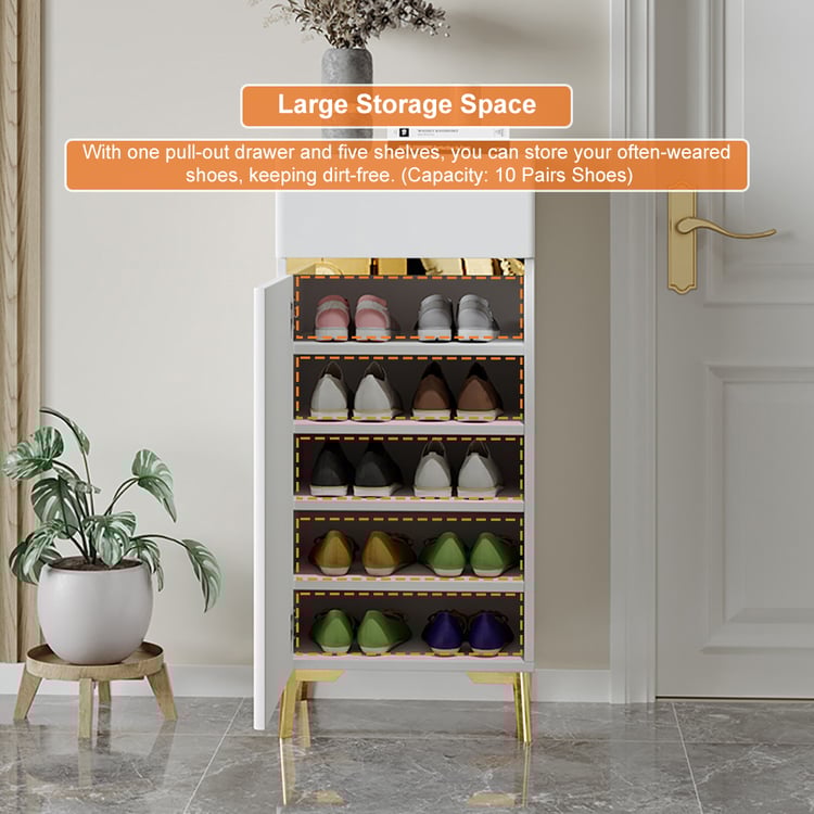 White Tall Shoe Cabinet with 5 Shelves for 10 Pairs Shoes Narrow Entryway Shoe Storage Homary DE