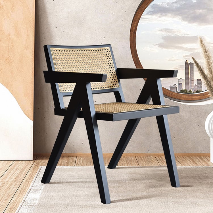 Archic Black Farmhouse Rattan Dining Chair with Solid Wood Frame ...