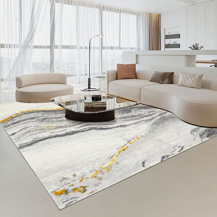 900mm x 1500mm Art Deco Abstract Grey & Gold Area Rug Landscape Living ...