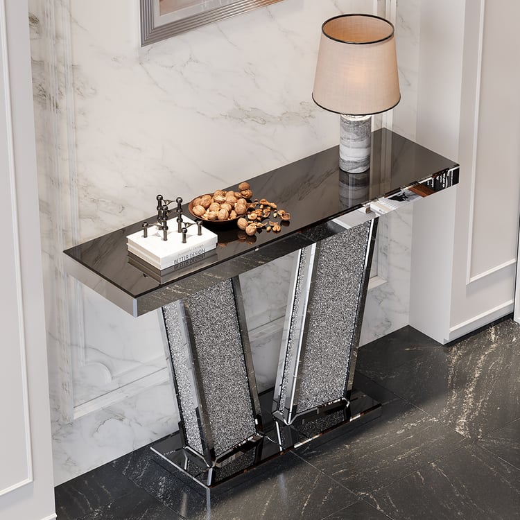 Glam Mirrored Console Table with Crystal Rhinestones in Silver & Gold ...