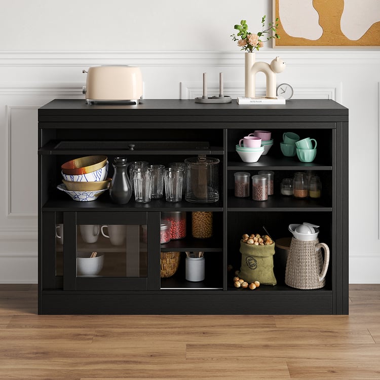 Black 47.2 inch sideboard cabinet and modern storage sideboard with pull out dining table homary