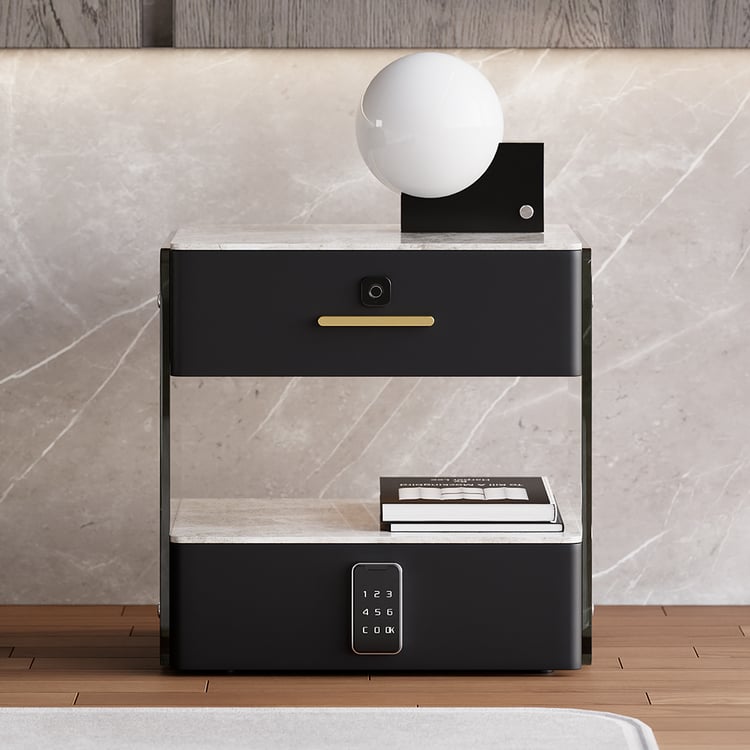 Modern Black Smart Leather Nightstand with Sintered Stone Top ...