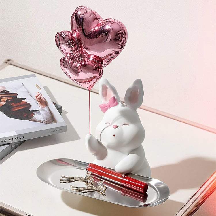 Pink Cute Metal Chubby Bunny Entry Storage Tray Resin Storage ...