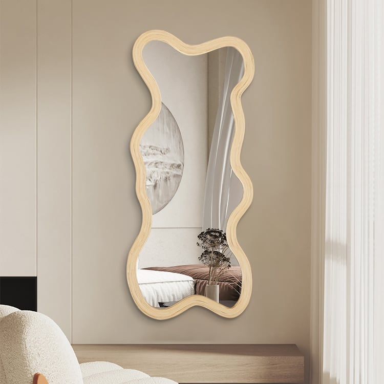 1600mm Large Full Length Irregular Wavy Rattan Wall Mirror Decor Living ...