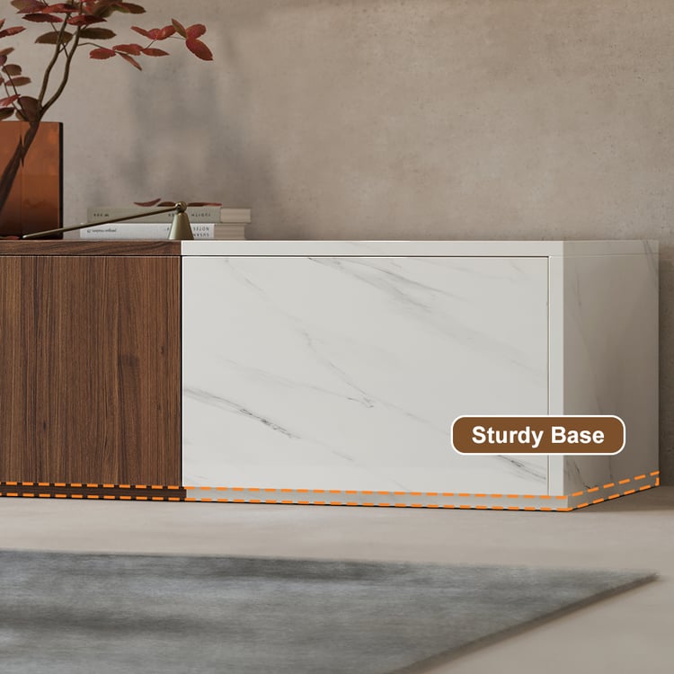 Vewal 78.9 Modern Wood Block TV Stand Marble Walnut Veneer in White with 4 Drawers Homary