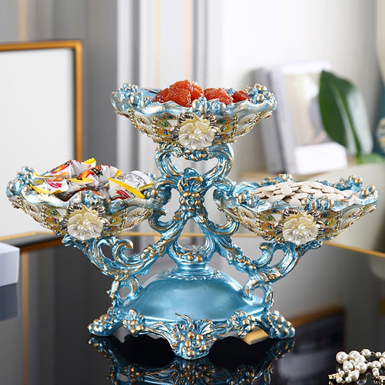 Shinely 3 Tiered Blue & White Fruit Basket Plate Resin Snack Tray Decor ...