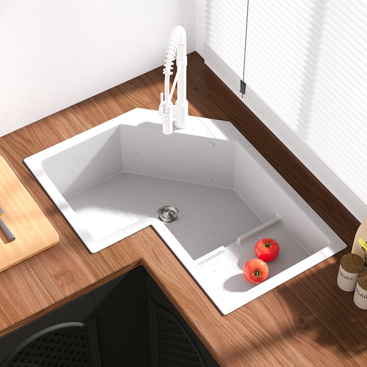 800mm Modern White Drop In Corner Kitchen Sink Single Bowl Quartz ...