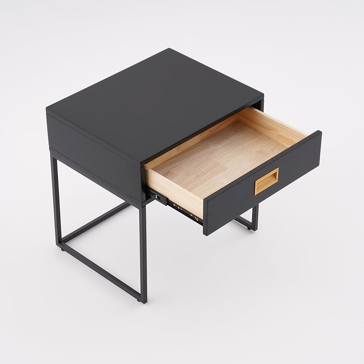 Modern Black Nightstand 1 Drawer Bedside Table High Metal Base Homary DE