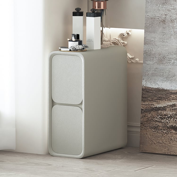 Modern Narrow Light Grey Nightstand 2-Drawer Small Bedside Table with ...