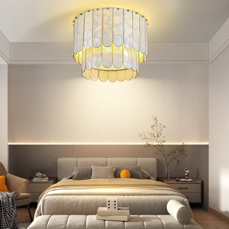 Enseo Coastal 3-Light Capiz Shell Flush Mount Round Ceiling Light in ...