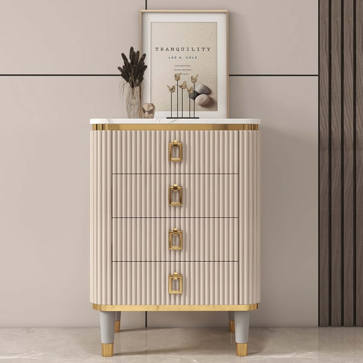 500mm Off White Cabinet 4 Drawer Basso Relievo Chest in Medium Homary DE