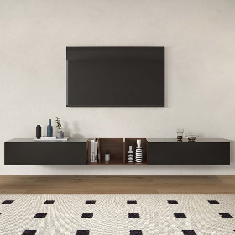 Black & Walnut Floating TV Stand Wall-Hung for TV Up to 2540mm｜Homary