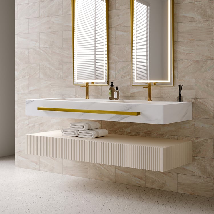 55.12 Wall Mounted Double Sink Bathroom Vanity with Drawers homary