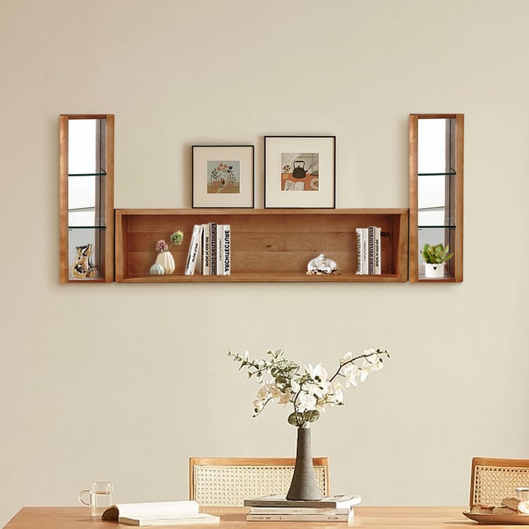 3-Piece Wall Mounted Wood Display Shelves with Mirror｜Homary AU