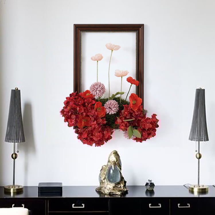 Vintage Red Fake Flower Arrangements Wall Hanging Decoration Artificial Silk Flower Homary FR