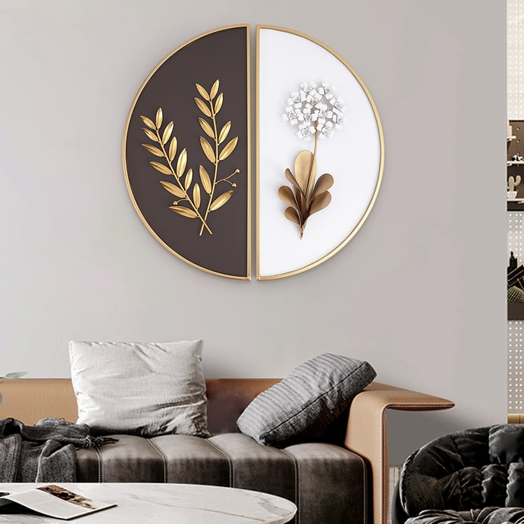 2 Pieces White & Brown Glam Metal Wall Decor Home Art with Semi-Circle ...