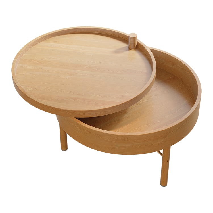 Modern round swivel wooden coffee table with storage space natural metal legs Homary DE