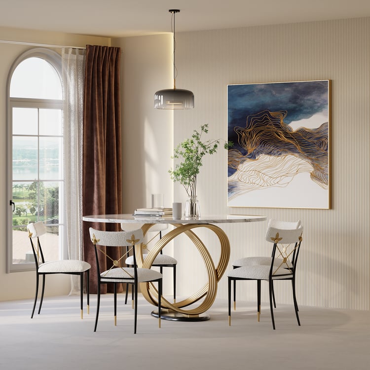 White Boucle Dining Chair Upholstered Cross Back Curved Side Chair 4 Pieces Homary DE