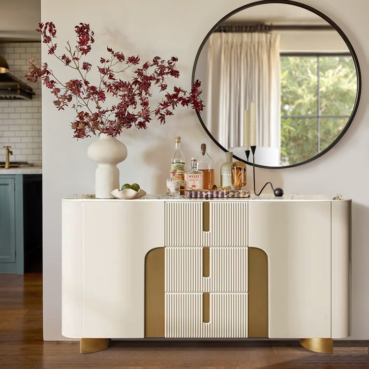 Artus Modern White 59"W Sintered Stone Sideboard 3 Drawers Kitchen ...