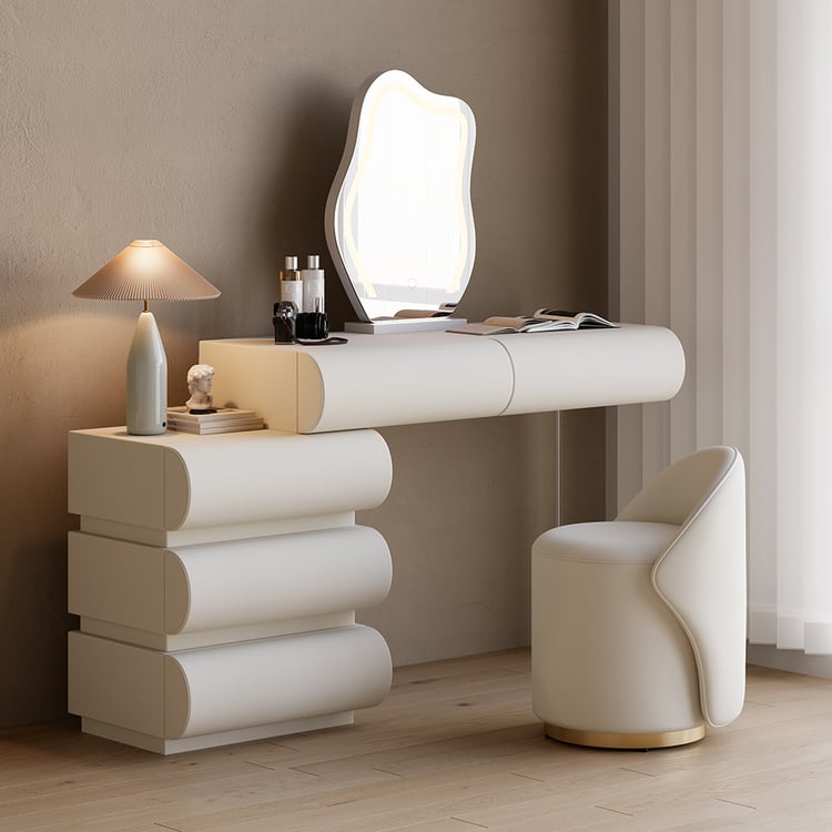 Humply white leather dressing table with mirror with 6 drawers dresser Homary DE