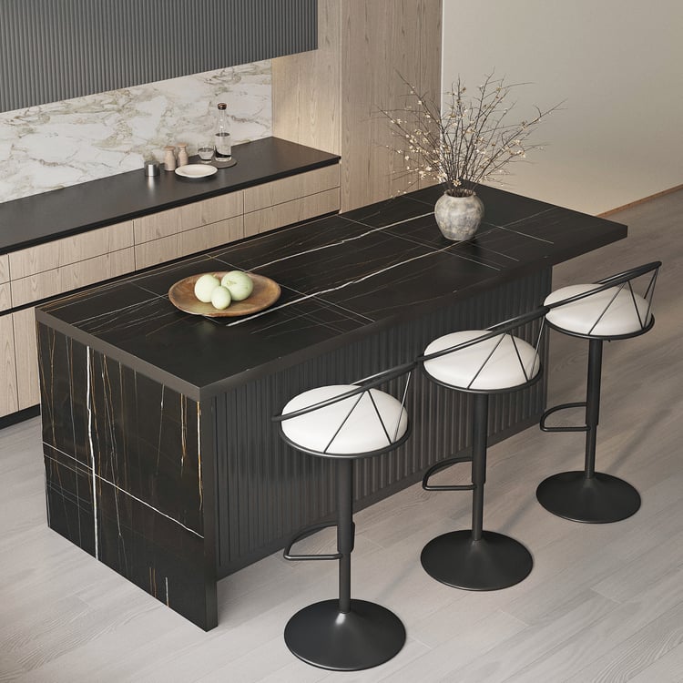 1830mm Black Kitchen Island with Storage & 2 PU Leather Bar Stools Set ...