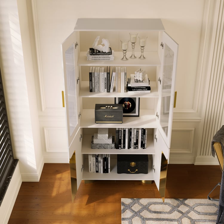 Artus Modern Off White Storage Display Cabinet with Shelves LED Backboard Homary DE