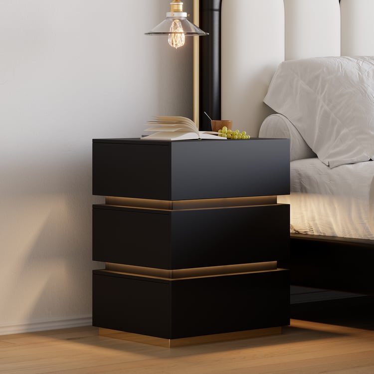 3 Drawer LED Smart Nightstand with Light Homary