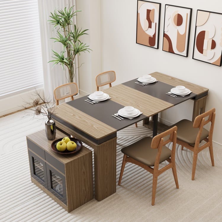 Modern Extendable Dining Table 4 Japandi High Back Rattan Dining Chairs Set Homary