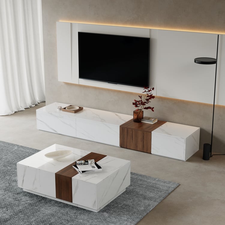 Vewal Wood Block TV Stand & Coffee Table Set｜Homary