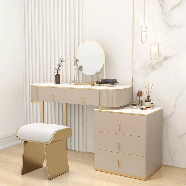 Makeup Vanity Extendable with 5-Drawer Dressing Table & Vanity Stool ...