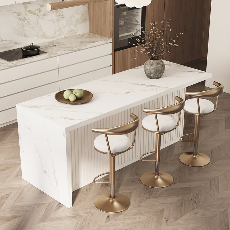 1830mm Large White Kitchen Island & 3 Bar Height Stools Set Adjustable ...