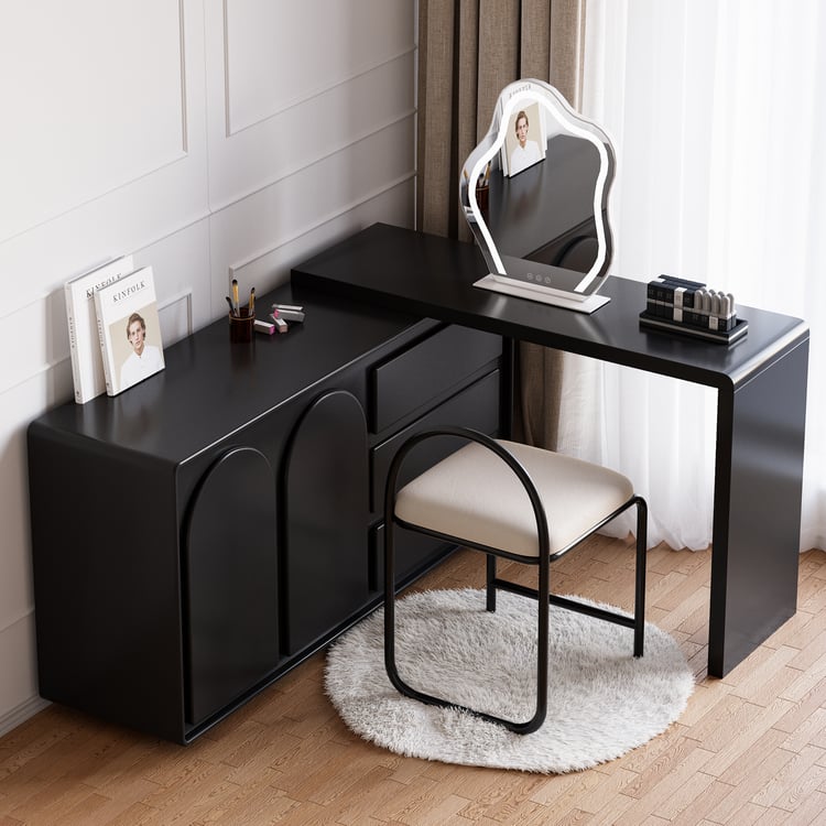 Arem Modern Off White Makeup Vanity Retracted Dressing Table Beauty Station with Drawers Homary FR