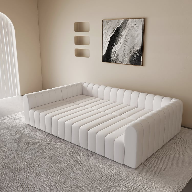 3020mm White Microfiber Leather Modular Pit Sectional Sofa Set Convertible 6 Seater Homary DE