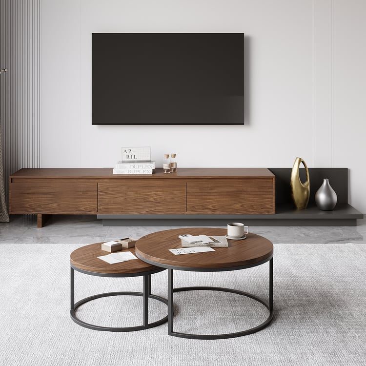 Fero Round Walnut Nesting Coffee Table Set 24 32 Homary