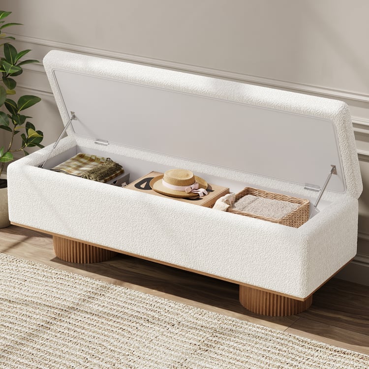 Teddy Fabric Fluffy Faux Fur Flip Top Wood Storage Bench Homary UK