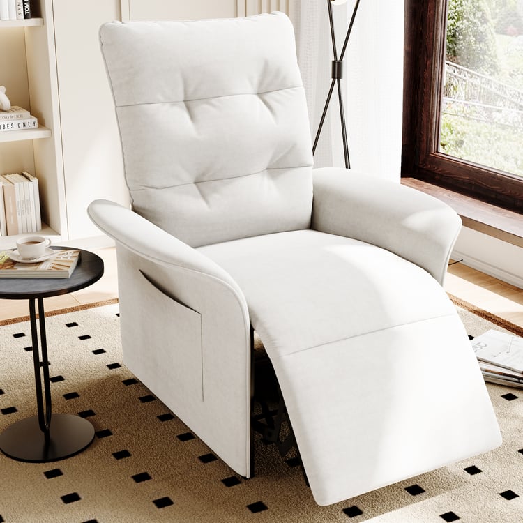 Modern White Velvet Electric Recliner High Back Sleeper Chair with Side ...