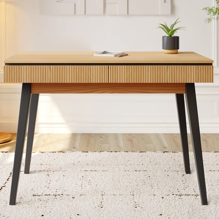 1100mm Natural Modern Desk with 2 Drawers & Tapered Legs｜Homary UK