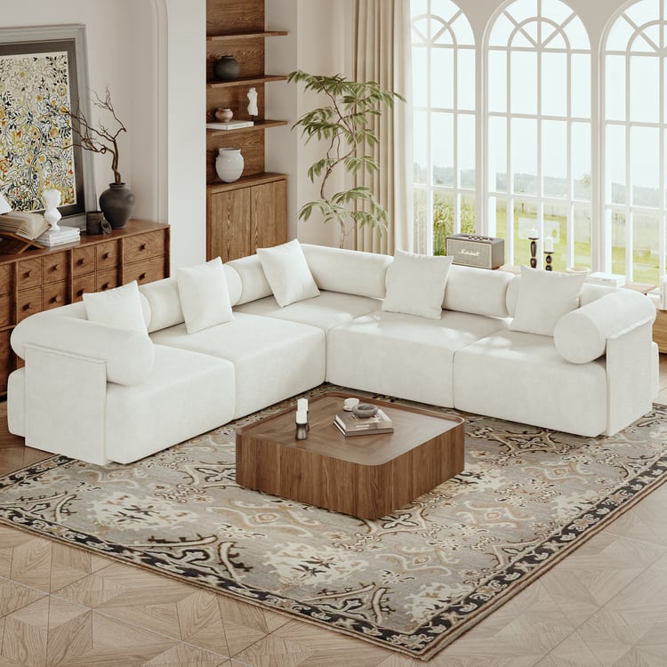 35" Walnut Square Coffee Table with Storage Mid-Century Modern Block Table 2800mm 5-Piece ...