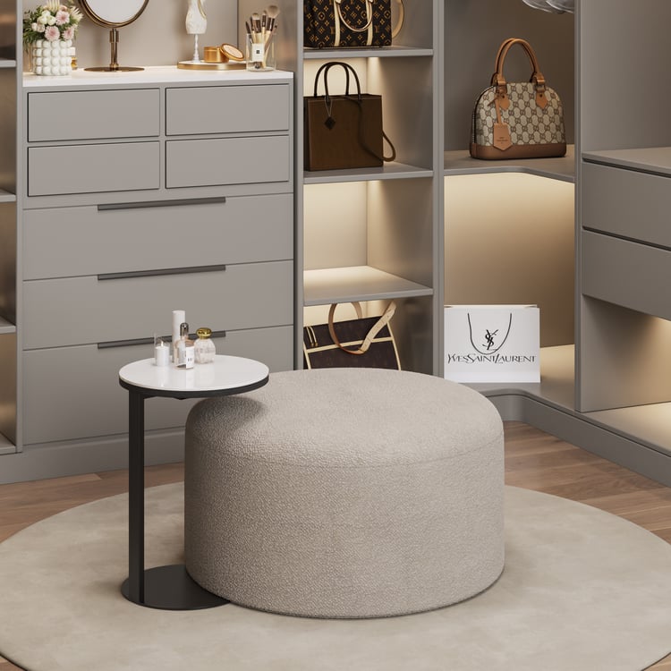 Walk-in Closet Oversized Boucle Ottoman with Sintered Stone Side Table ...