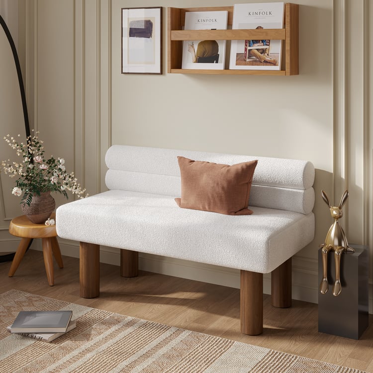 Boucle Solid Wood Walnut Upholstered Entryway Bench ｜Homary