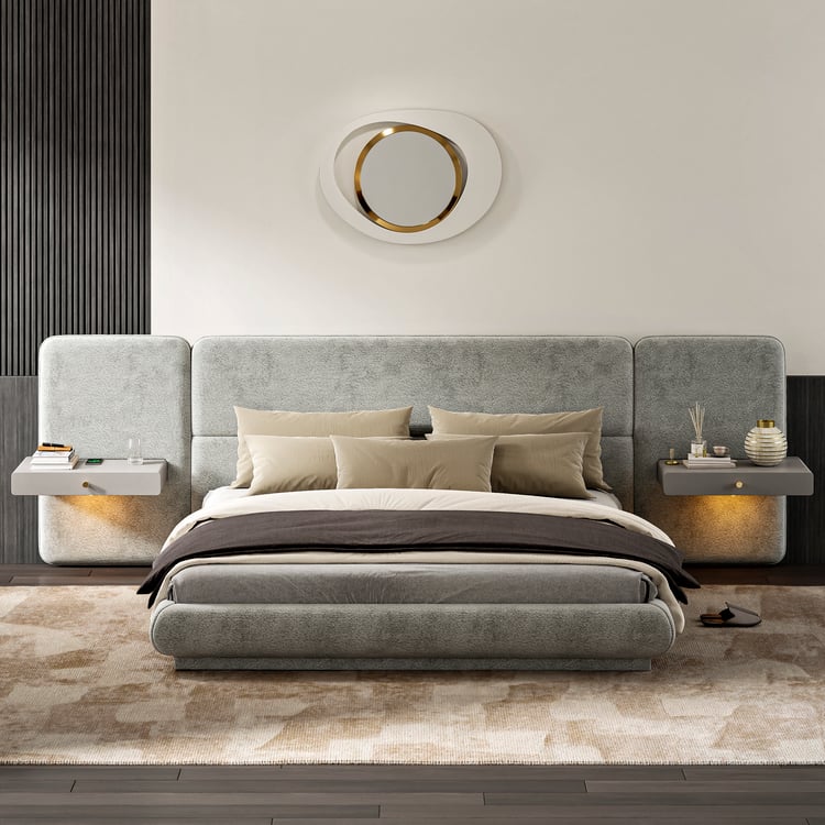 King Size Velvet Upholstered Bed with Extended Headboard & Smart ...