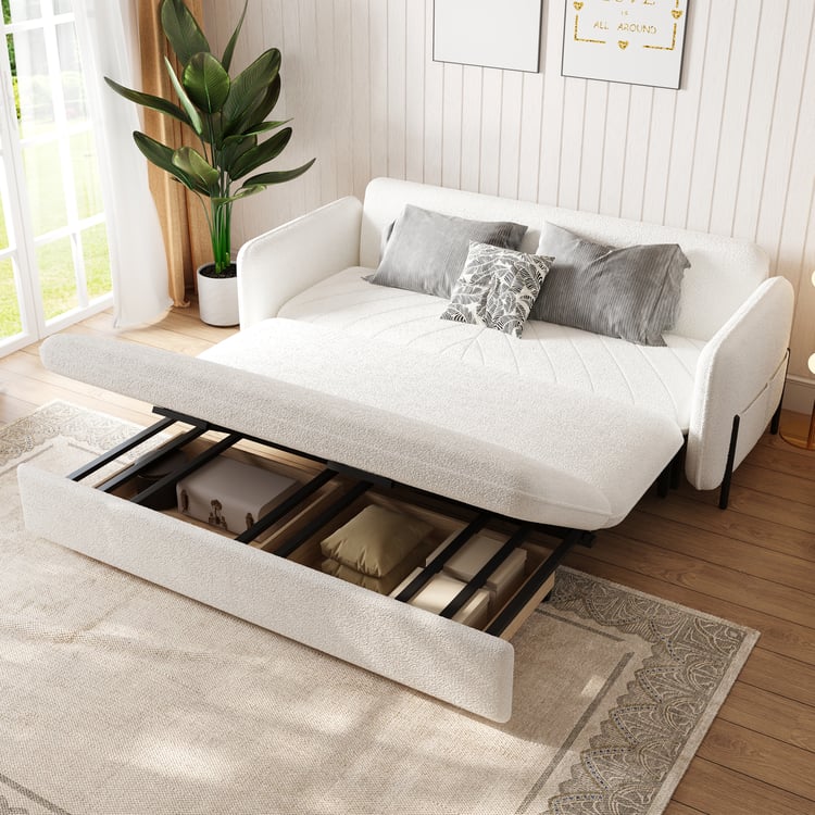 2000mm Full Sleeper Sofa White Boucle Upholstered Convertible Sofa｜Homary