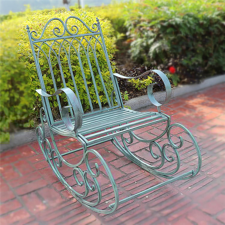 Distressed Blue Iron Outdoor Rocking Chair｜Homary UK