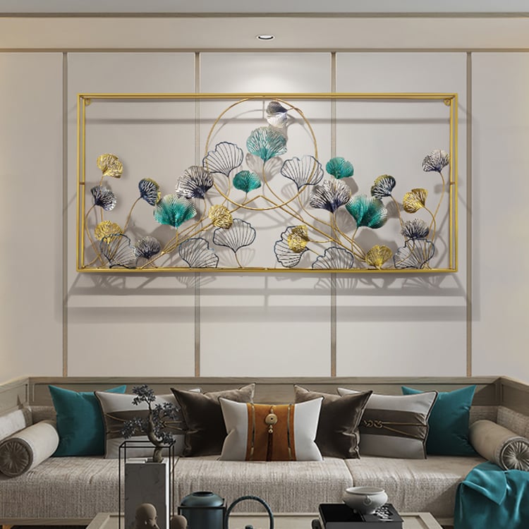 1330mm x 620mm 3D Metal Frame Artistic Creative Ginkgo Leaves Wall ...